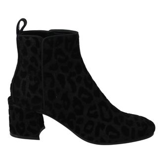 Dolce & Gabbana Schwarze Leopard Rei&szlig;verschluss Stiefeletten - - Shoes - Damen - Schwarzk - 36 1/2 EU