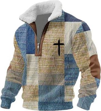 Generic DENGJIAMY Sweat-shirt croix chrétienne pour homme grande taille Jésus Faith Chemise à manches longues Mode col en polaire Tops pour homme Bloc de coul