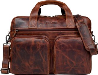 STILORD Caesar Businesstasche 15,6 Zoll Leder Gro&szlig;e Umh&auml;ngetasche Aktentasche f&uuml;r Breite DIN A4 Ordner Laptoptasche f&uuml;r Arbeit B&uuml;ro Uni Aufsteckbar Echtleder 