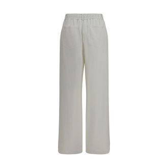 Brunello Cucinelli Wide-Leg Cotton-Linen Trousers - White