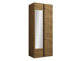 Mirjan24 Kleiderschrank Monati 74 mit Spiegel, 2-t&uuml;rig Schrank mit 4 F&auml;cher, Dreht&uuml;renschrank, Garderobenschrank (Eiche Artisan/Schwarz)