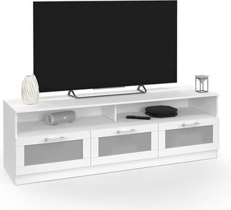 IDMarket Meuble TV 140 cm VITO Portes givr&eacute;es Blanc