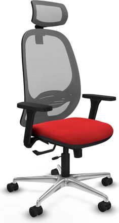 Piqueras y Crespo B&uuml;rostuhl mit 3D-Armlehnen, h&ouml;henverstellbarer Lendenwirbelst&uuml;tze und h&ouml;henverstellbarem Kopfteil, Grau/Rot