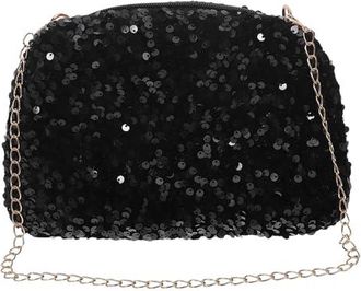 Beaupretty Pochette &agrave; Paillettes Noire Cha&icirc;ne Argent&eacute;e, Mini Paquet Bandouli&egrave;re Femme 24,4 X 17 X 4,8 CM, Paquet de Soir&eacute;e Scintillant pour Mariage, F&ecirc;te et Anni