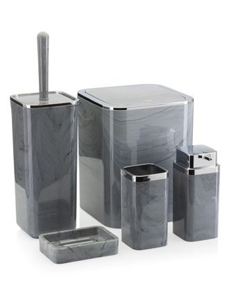 HowHomely Set Klob&uuml;rste schwarz grau Marmor-Optik Badezimmer M&uuml;lleimer | M&uuml;lleimer Bad und Toilettenb&uuml;rste grau | Badm&uuml;lleimer und Toilet Brush | Elegante Bathr