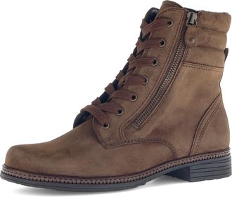 Gabor Schnürstiefelette GABOR, Damen, Gr. 38,5, braun (rehbraun), Ziegenveloursleder, unifarben, Basic, Schuhe, Blockabsatz, Schnürboots mit Zierreißverschl