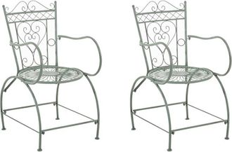 Clp Lot de 2 Chaises de jardin Sheela en fer avec accoudoirs et repose-pieds Vert antique