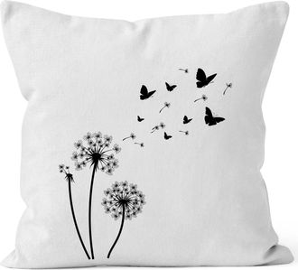 Autiga Kissenbezug Pusteblume Schmetterlinge Dandelion Butterflys Kissen-Hülle Deko-Kissen Baumwolle weiß Unisize