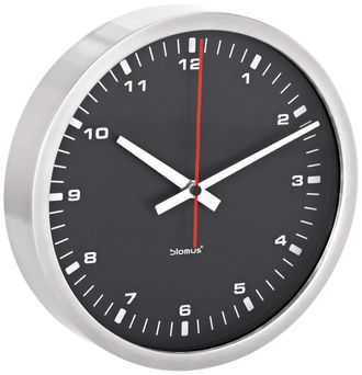 Blomus Wanduhr Era | &Oslash; 24 cm | Farbe Schwarz-Silber | Designer-Wanduhr mit rotem Sekundenzeiger | moderne Uhr