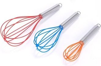 MSV Schneebesen Rührbesen aus Silikon & Edelstahl, 3er Set in Bunt