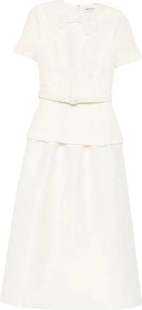 Self Portrait Femme, Robes, Blanc, Taille: 36 FR Robe Midi en Taffetas Boucl&eacute;