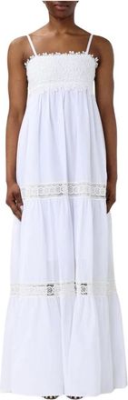 Kaos Kaos, Femme, Robes, Blanc, Taille: 38 FR Robe Longue à Volants Charmante