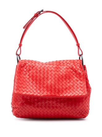Bottega Veneta 2012-2025 Intrecciato Flap Schultertasche aus Nappaleder - Rot
