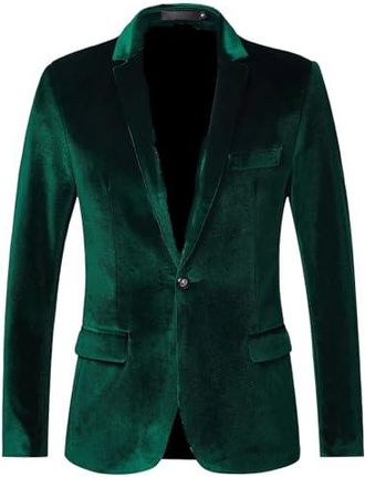 Generic Blazer en velours pour homme avec revers crant&eacute; &agrave; un bouton pour mariage, bal, d&icirc;ner, &eacute;v&eacute;nements, Vert, XXL