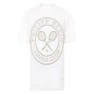 Philipp Plein Open Back T-Shirt Mini Kleid Tennis Club - - Dresses - Damen - Wei&szlig; - M