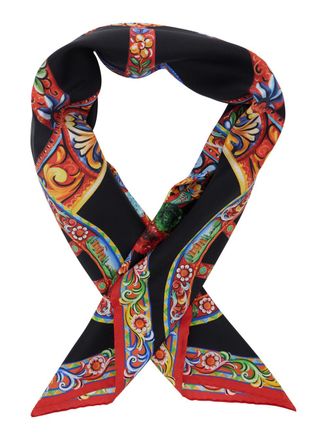 Dolce & Gabbana Womens Scarf With Carretto Print, Silk Multicolour Scarfs