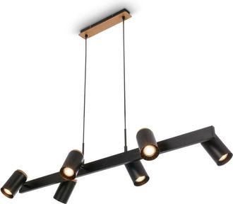 B.K.Licht B.k.licht - Briloner duta Pendelleuchte, Schwenkbar, GU10 Fassung, 6-flammig, Schwarz-Holz, 110 x 24,9 x 120 cm