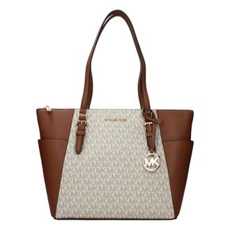 Michael Kors Charlotte Gro&szlig;e Tote Bag mit Logo und Rei&szlig;verschluss oben aus Leder - - Bags - Damen - Beige - ONE SIZE