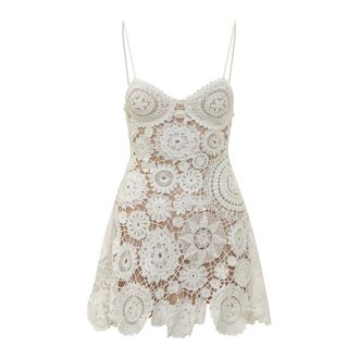 Self Portrait Femme, Robes, Blanc, Taille: 38 FR Mini-robe &agrave; crochet et patchwork floral