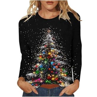 Generic Hauts de Noël pour femmes à col rond - Pull de Noël à manches longues - Élégant et décontracté - Imprimé de Noël - Tunique pour les fêtes de fin danné