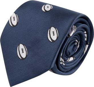 King & Priory Cravate de ballon de rugby brodée à chevrons bleu marine