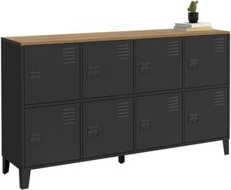IDMarket Idmarket - Buffet casier 139 cm ester 8 portes en métal noir plateau bois design industriel