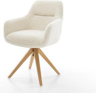 DELIFE Drehstuhl Pejo-Flex Teddystoff Beige Holzgestell kantig Natur 360&deg; drehbar Taschenfederkern, Esszimmerst&uuml;hle