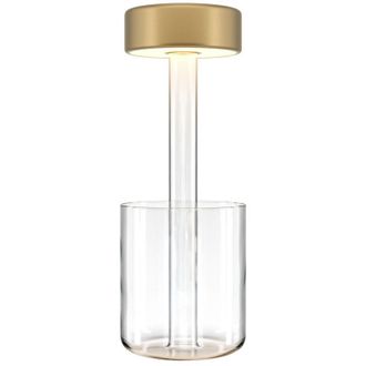 Maytoni Maytoni AI Collaboration Lampe de table LED int&eacute;gr&eacute;e rechargeable moderne, intensit&eacute; variable, transparente, commande tactile, abat-jour dor&eacute; 120 lm