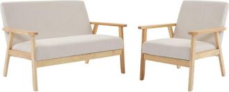 Sweeek 2-Sitzer-Banksofa + Sessel aus Cord-Bezug, Holzbeine, Cord, Creme