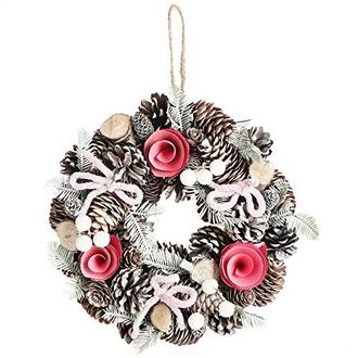 Com-Four Couronne de Porte de No&euml;l - Couronne de lAvent avec des arcs Roses et des Fleurs Roses - Couronne d&eacute;corative - D&eacute;coration de No&euml;l - Couronne de Table 