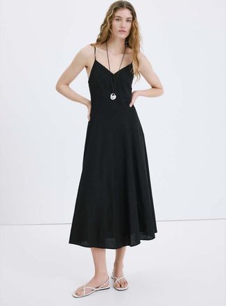 Mango Robe &eacute;vas&eacute;e en lin noir - Femme - XS - MANGO