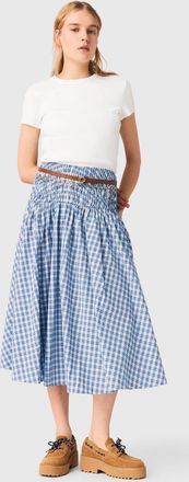 Maje Langer Baumwollrock Mit Strass - Carreaux Bleus Print - Maje