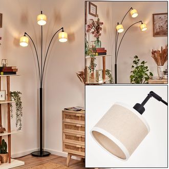 HOFSTEIN Stehleuchte Bassagoda, moderne Stehlampe mit Marmorfu&szlig; aus Metall/Stoff in Schwarz/Beige/Wei&szlig;, verstellbare Leuchte mit Fu&szlig;schalter, E14, Wohnzimmer, 