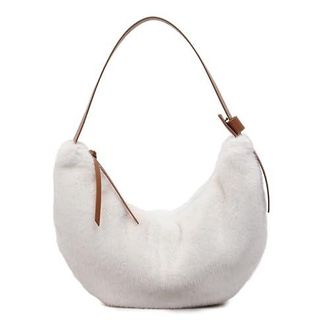 Generic Sac &agrave; main en forme de croissant en peluche pour femme - Automne et hiver - Grande capacit&eacute; - Pour voyage, shopping, usage quotidien, blanc, 13*7.48*2