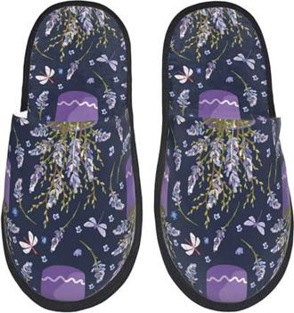 Generic Pantoufles Fleurs De Lavande En Pot Violet Portative Pantoufles DHiver R&eacute;utilisables Chausson Hotel Pour Femmes Voyage Automne L