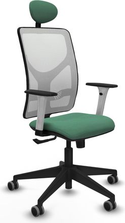 Piqueras y Crespo Gr&uuml;ner Schreibtischstuhl mit wei&szlig;en und schwarzen Armlehnen, h&ouml;henverstellbare Lendenwirbelst&uuml;tze und festes Kopfteil, ausgestattet mit 3 Positionen, 