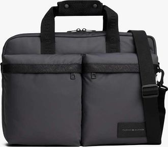 Tommy Hilfiger Sacoche dordinateur en textile avec poche plaquée à logo - Gris foncé
