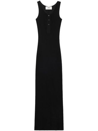 Ami robe longue en coton &agrave; design sans manches - Noir