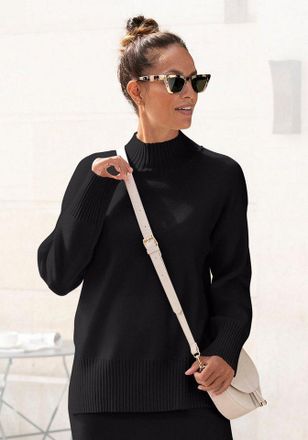 Lascana Stehkragenpullover mit breiten Abschl&uuml;ssen, klassischer Strickpullover