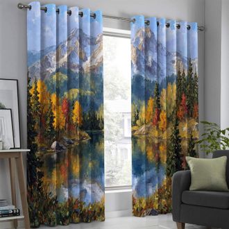 Generic 100% Verdunklungsvorh&auml;nge Grau &Ouml;senschal 2Er Set H 145 X B 140 cm Vorh&auml;nge W&auml;rmeisolierend Thermovorhang K&auml;lteschutz F&uuml;r Schlafzimmer/Wohnzimmer, Wald