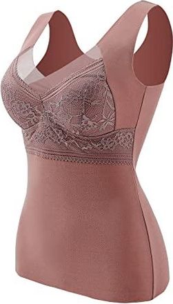 Generic Chemises thermiques sans manches pour femme avec soutien-gorge int&eacute;gr&eacute; non amovible col en V sous-v&ecirc;tements doubl&eacute;s en polaire d&eacute;bardeurs thermiques e