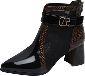 Generic Bottines pour femme avec talon bloc moyen et bout pointu, bottines tendance en similicuir verni avec sangle &agrave; boucle, design &eacute;l&eacute;gant et stable, id&eacute;al 