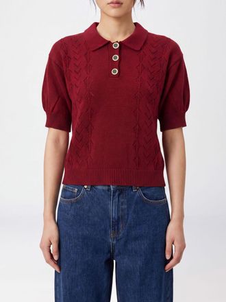 Alessandra Rich Merinowoll-Strickpolohemd mit Puff&auml;rmeln