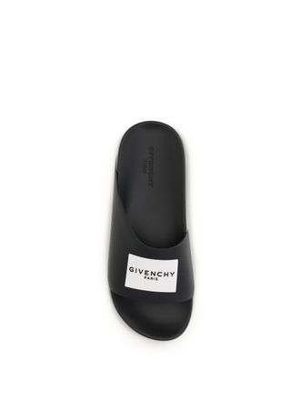 Givenchy Mens Rubber Slippers Label Slide Black Sandal