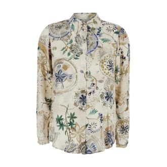 Momoni Wei&szlig;es Hemd mit klassischem Kragen und durchgehendem Print aus Viskose f&uuml;r Damen - - Blouses & Shirts - Damen - Mehrfarbig - M