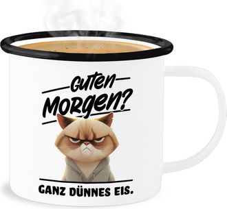 Shirtracer Emaille Becher Blechbecher - Statement - Guten Morgen Ganz d&uuml;nnes Eis Katzenmotiv I Lustiges Guten Morgen Geschenk Katzenliebhaber I Morgenmuffel Gesc