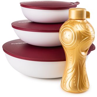Tupperware Allegra Sch&uuml;ssel Set Dunkelrot Serviersch&uuml;ssel 3,5 L + 1,5 L + 740 ml (inkl. EcoEasy 750 ml Gold)