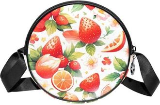 Generic Sac &agrave; bandouli&egrave;re rond pour femme, motif fruits d&eacute;t&eacute; color&eacute;s, petit sac &agrave; bandouli&egrave;re avec fermeture &eacute;clair, bretelles r&eacute;glables, sac &agrave; main rond d&eacute;co