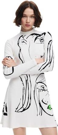 Desigual Robe en Tricot &agrave; Manches Longues pour Femme, Blanc, XX-Large