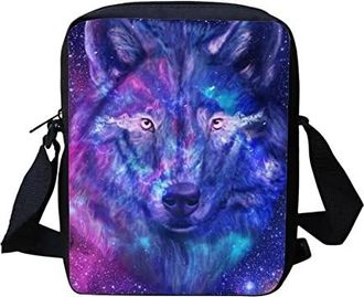 Hugs Idea Sac messager tendance, petit sac à bandoulière pour voyage, école, unisexe, garçons et filles, Galaxy Wolf., Taille unique